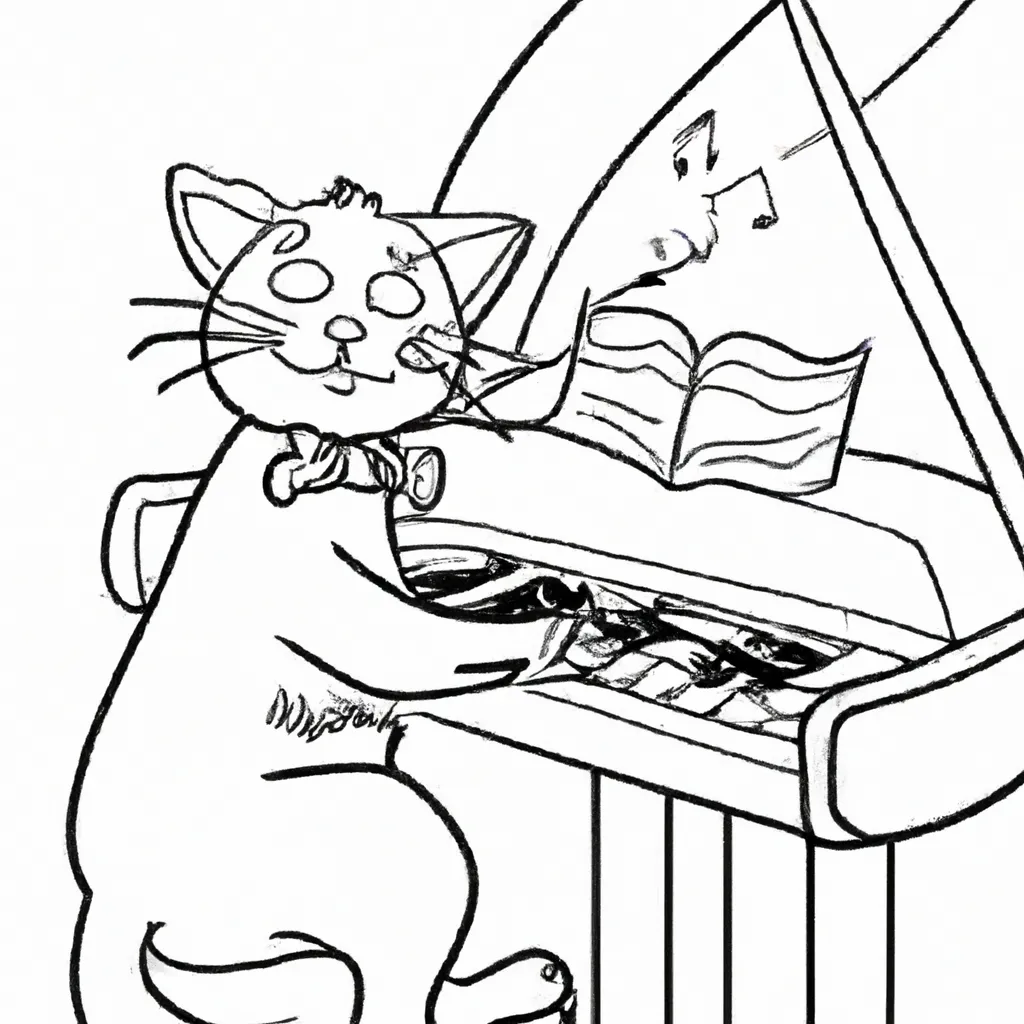 7 Desenhos de Gato Tocando Piano para Colorir!