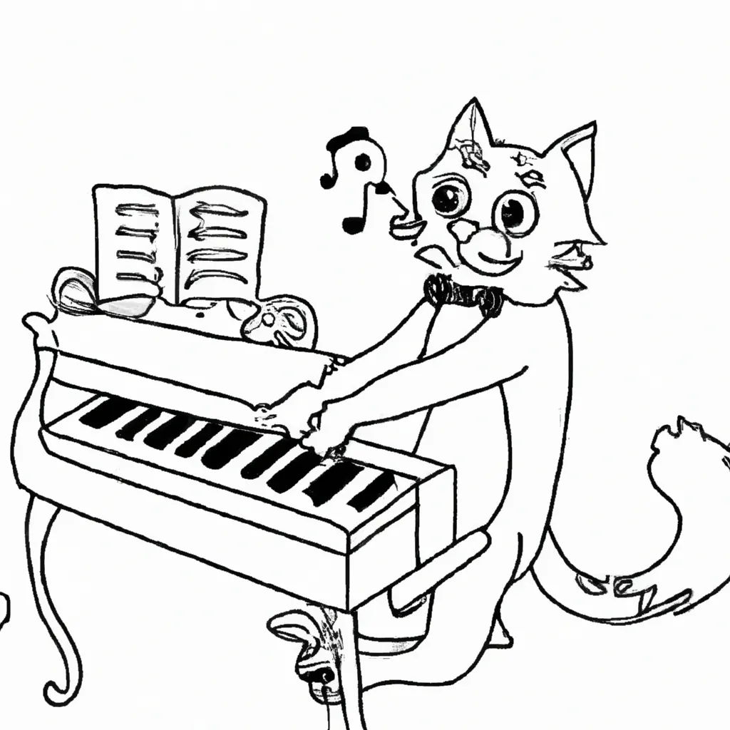 7 Desenhos de Gato Tocando Piano para Colorir!