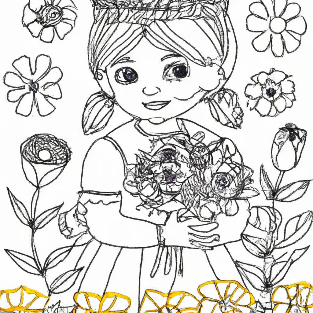 Encantadores Desenhos de Menina com Flores para Imprimir e Colorir