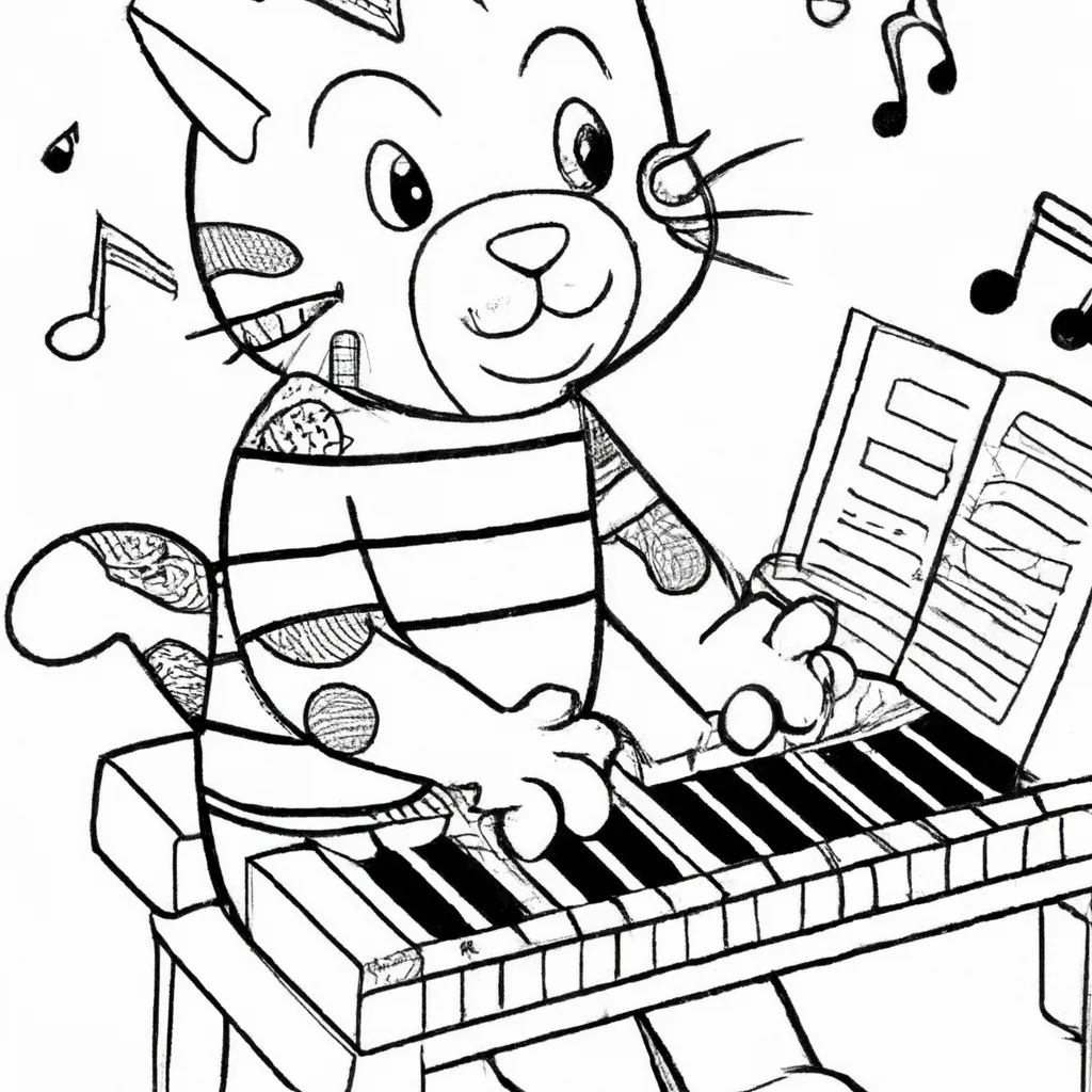 7 Desenhos de Gato Tocando Piano para Colorir!