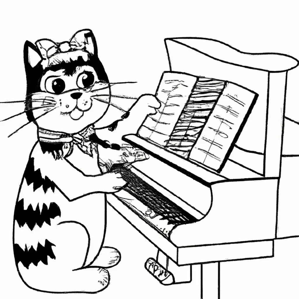 7 Desenhos de Gato Tocando Piano para Colorir!